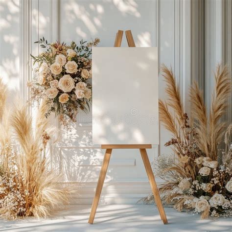 Elegant Floral Display And Blank Canvas Setup For Artistic Event Indoor Gallery Photography Calm