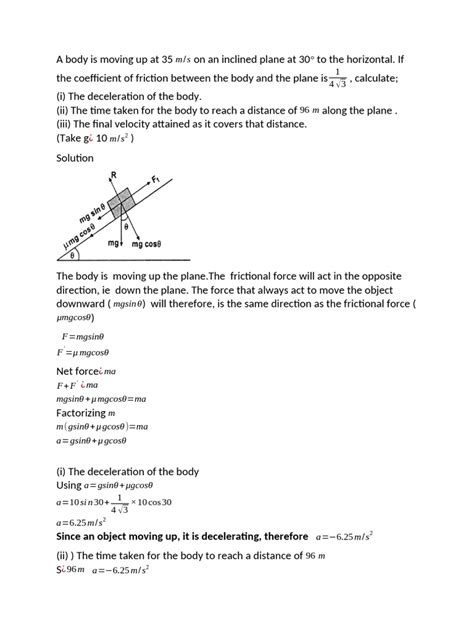 Friction For Object Moving Up An Inclined Plane Pdf
