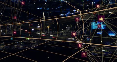 Network Of Connections And Data Processing Animation Over Cityscape At