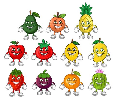 Conjunto Vetorial De Frutas Desenho De Personagens De Desenho Animado
