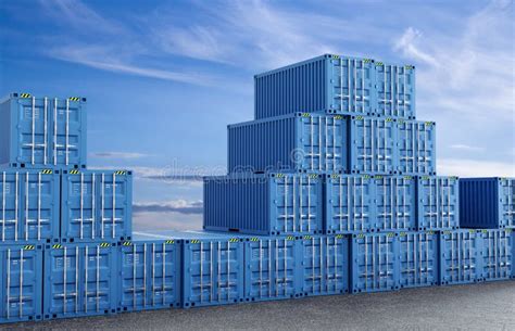 Stack Of Cargo Containers For Import Or Export In Harbor Port Stock