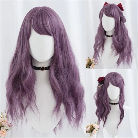 Long Natural Wavy Purple Wig Ombre Color Synthetic Wigs Etsy