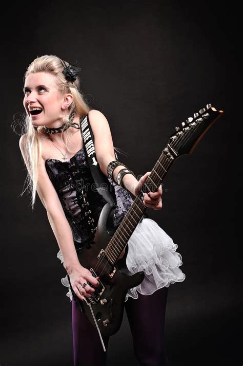 Beautiful Blonde Girl With Electric Guitar Stock Image Image Of