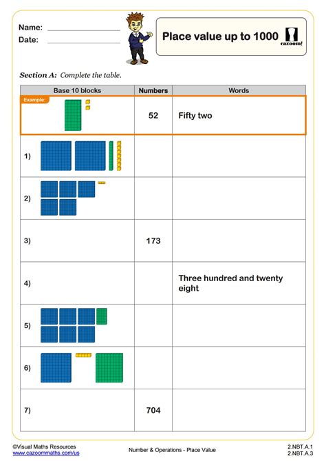 Place Value Up To 1000 2nd Grade Pdf Number And Operations Worksheets