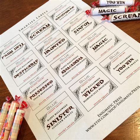 Smarties Halloween Candy Wrapper Labels Happy Halloween Etsy Uk