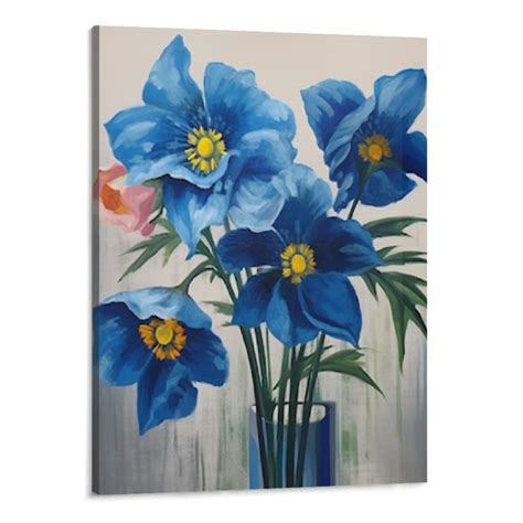 Chilfamy Blue Flower Wall Artflowers On The Grey Background Nature