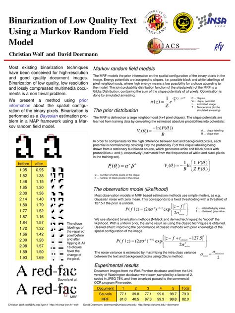 Ppt Binarization Of Low Quality Text Using A Markov Random Field Model Powerpoint Presentation