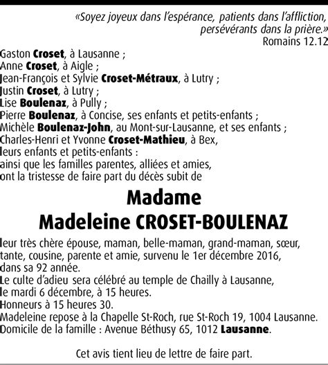 Madeleine Croset Boulenaz Hommages