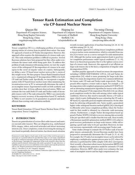 Pdf Tensor Rank Estimation And Completion Via Cp Based Nuclear Norm