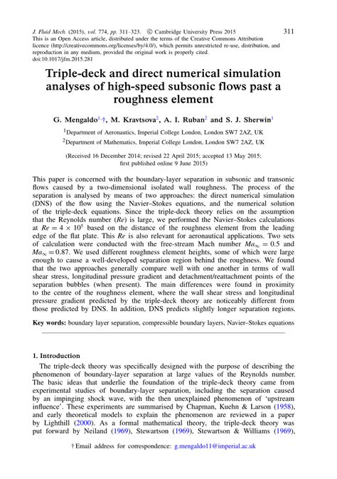 Pdf Triple Deck And Direct Numerical Simulation Analyses Of High Speed Subsonic Flows Past A