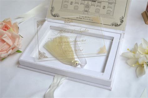 Wedding Invitation Box White Velvet Acrylic Invitation In Velvet Box