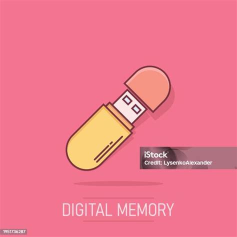 만화 스타일의 Usb 드라이브 아이콘입니다 고립 된 배경에 플래시 디스크 벡터 만화 그림입니다 디지털 메모리 스플래시 효과 사업 개념 Usb 메모리에 대한 스톡 벡터 아트