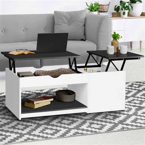 Table Basse 2 Plateaux Relevables Bois Blanc Et Gris EYLA ID Market