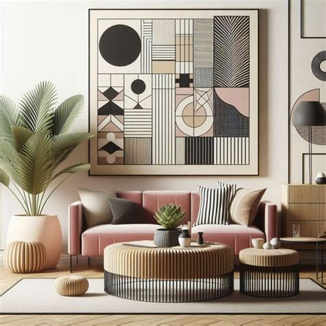 Modern Wall Art Featuring Overlapping Geometric Shapes Premium Ai