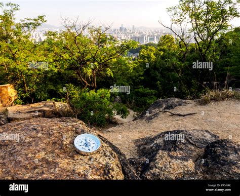 Reliable Compass On Stone In Seoul South Korea Concept For Travelling