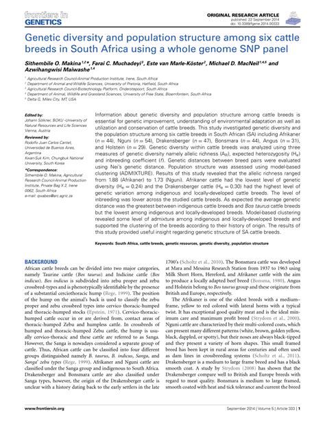 Pdf Genetic Diversity And Population Structure Among Six Cattle