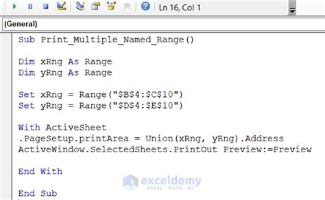 Excel Vba Set Print Area For Multiple Ranges 5 Examples Exceldemy