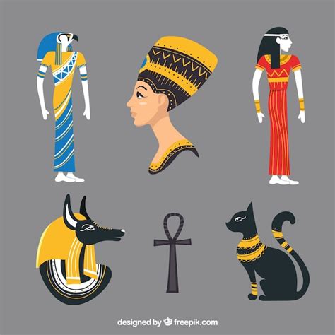 Egypte Symbolen En Goden In De Hand Getrokken Stijl Gratis Vector