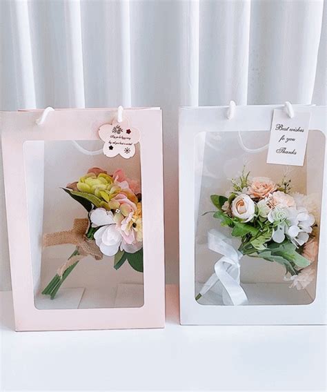 당일발송 고급 투명 쇼핑백 선물 포장 종이가방 대 2color 꽃다발 답례품 투명창 투명백 L 에이블리