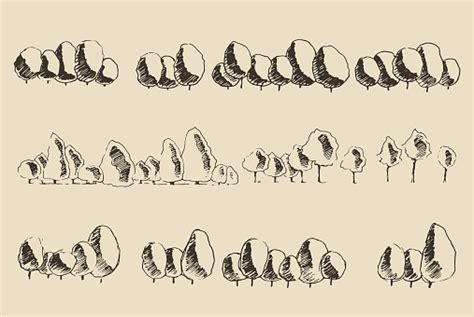 Trees Sketch Set Vintage Vector Style Hand Drawn Stok Vektör Sanatı
