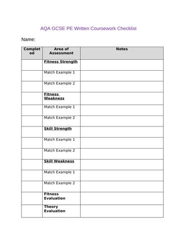 Aqa Gcse Pe Analysis And Evaluation Coursework Guide Teaching Resources