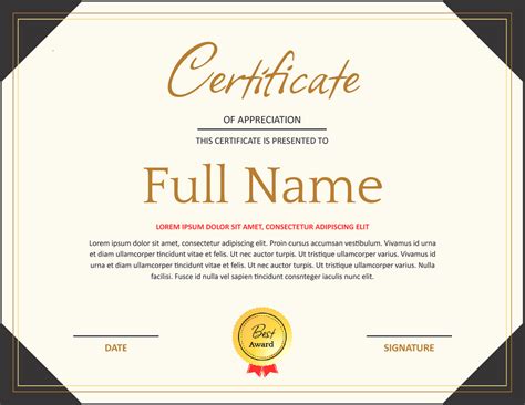 Free Editable Award Certificate Templates Highfile