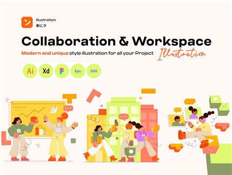 Collaboration Workspace Illustration Graphic By Orenji Studio Creative Fabrica