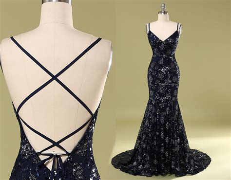 Mermaid V Neck Lace Sequin Prom Dress Evening Dress Lace Etsy