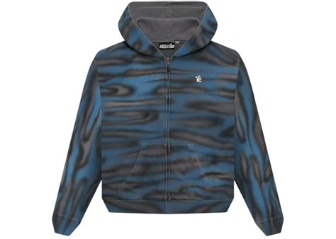 Hellstar Classic Logo Airbrush Zip Up Blue Mens Fw24 Us