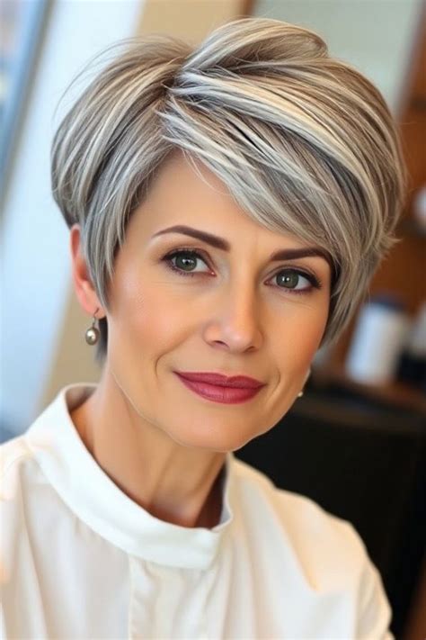 55 Pixie Colours For Women Over 50 Icy Silver Pixie With Highlights