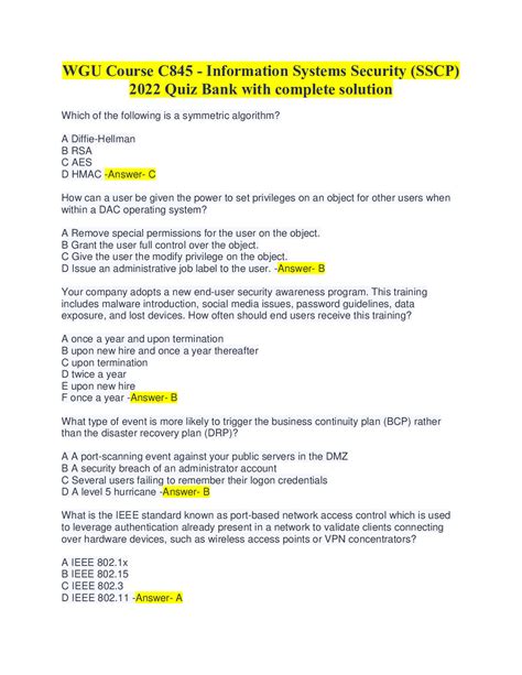 WGU Course C845 Information Systems Security SSCP 2022 Quiz Bank