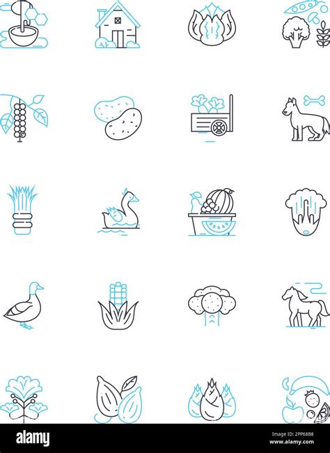 Agroecology Farming Linear Icons Set Sustainability Diversity Soil Permaculture