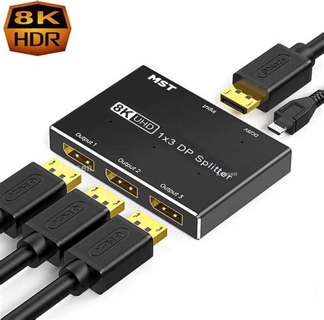 LUOM DisplayPort Splitter 1 In 3 Out 8K 30Hz 4K 144Hz MST Hub Splitter 1 In 3 Out DP To DP