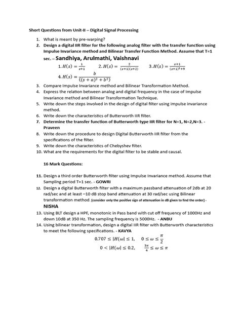 Dsp Unit Ii Questions Pdf