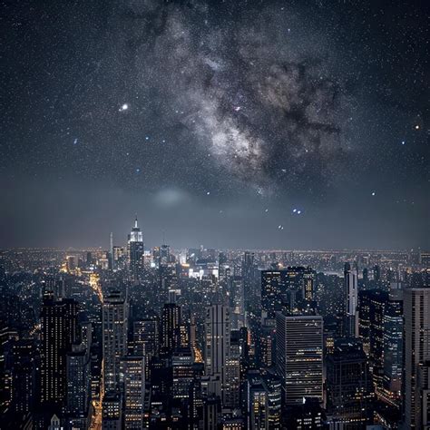 Night Photography Of Illuminated Cityscapes Under Starry Skies