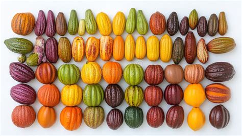 Colorful Array Of Cacao Pods And Beans In Various Stages Of Processing