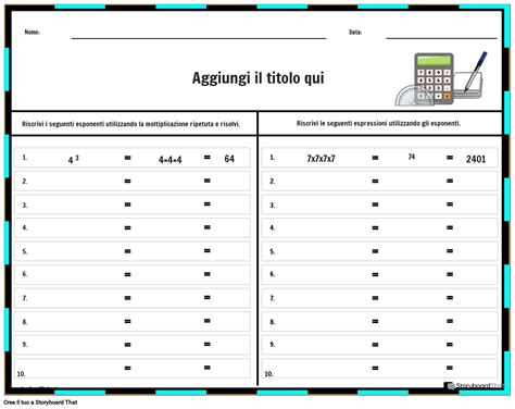 Riscrittura Dell Espressione Che Coinvolge Gli Esponenti Foglio Di Lavoro