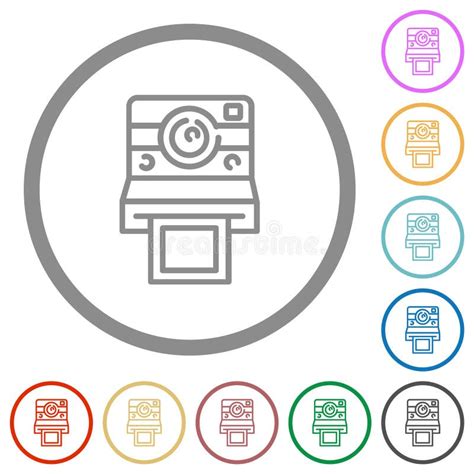 Polaroid Camera Outline Flat Icons With Outlines Stock Vector