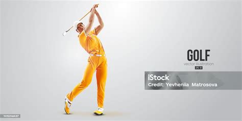 흰색 배경에 골프 선수의 현실적인 실루엣 골퍼 남자가 공을 친다 벡터 일러스트 레이 션 3차원 형태에 대한 스톡 벡터 아트 및 기타 이미지 3차원 형태 검은색 경쟁