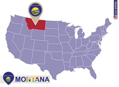 Montana State On Usa Map Montana Flag And Map 7411783 Vector Art At