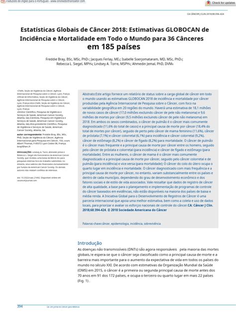 Ca A Cancer J Clinicians 2018 Bray Global Cancer Statistics 2018