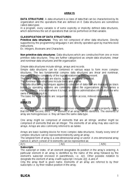 arrays notes pdf array data structure matrix mathematics