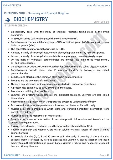 Biochemistry Summary Chemistry 10th