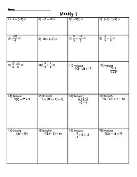 Algebra Weekly Warm Ups Starters By Amanda Ahlbrand TpT