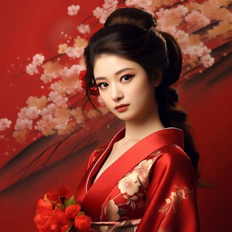 Premium Photo Pictures Of Beautiful Japanese Girls Red Background