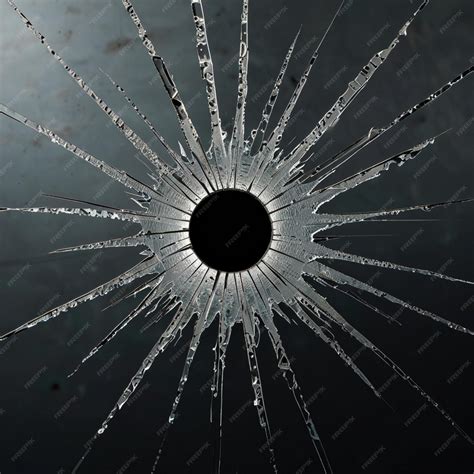 Closeup Of A Broken Glass Window There Is A Big Irregular Hole In The