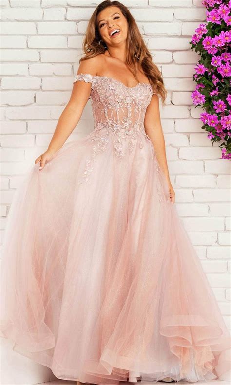 Jvn By Jovani Jvn37436 Lace Appliqued Off Shoulder Prom Gown