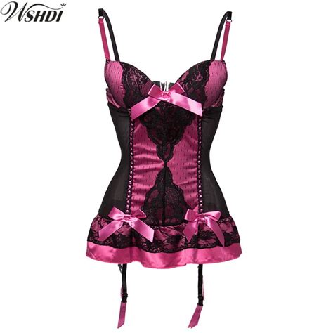 S Xxxl Sexy Rose Red Satin And Black Mesh Push Up Bustier Corset Sexy