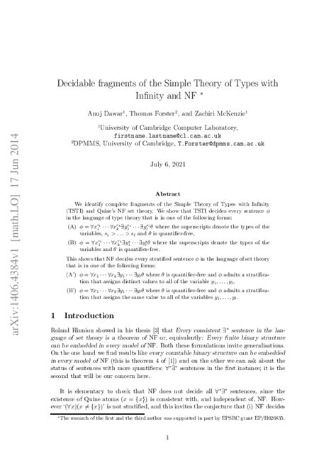 Pdf Decidable Fragments Of The Simple Theory Of Types With Infinity