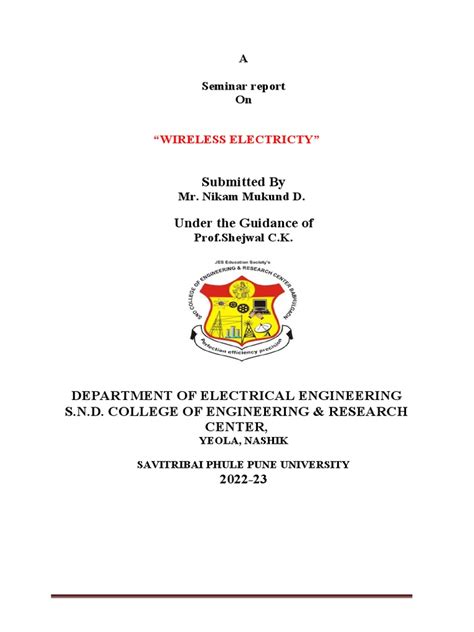 Wireless Electricity A Seminar Report Mukund Nikam Pdf